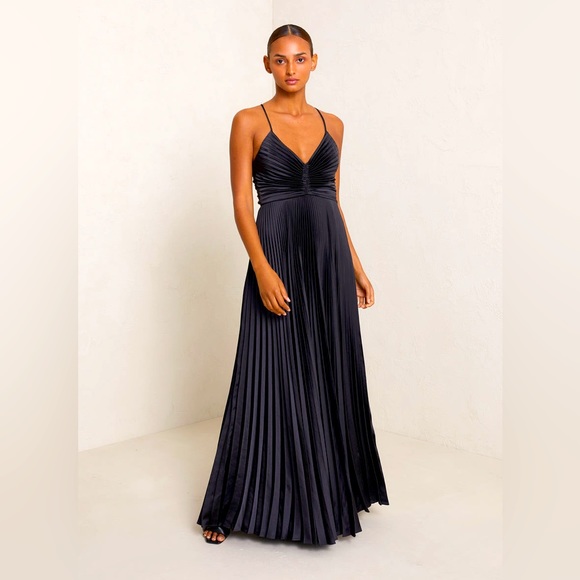 A.L.C. | Dresses | Aries Satin Pleated Gown Black | Poshmark